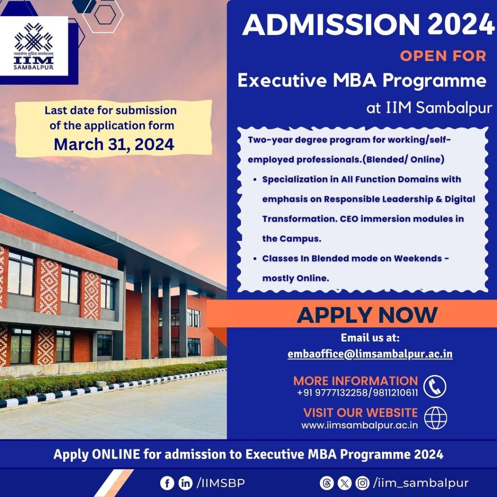 IIM Sambalpur invites online applications for Executive MBA Program ...